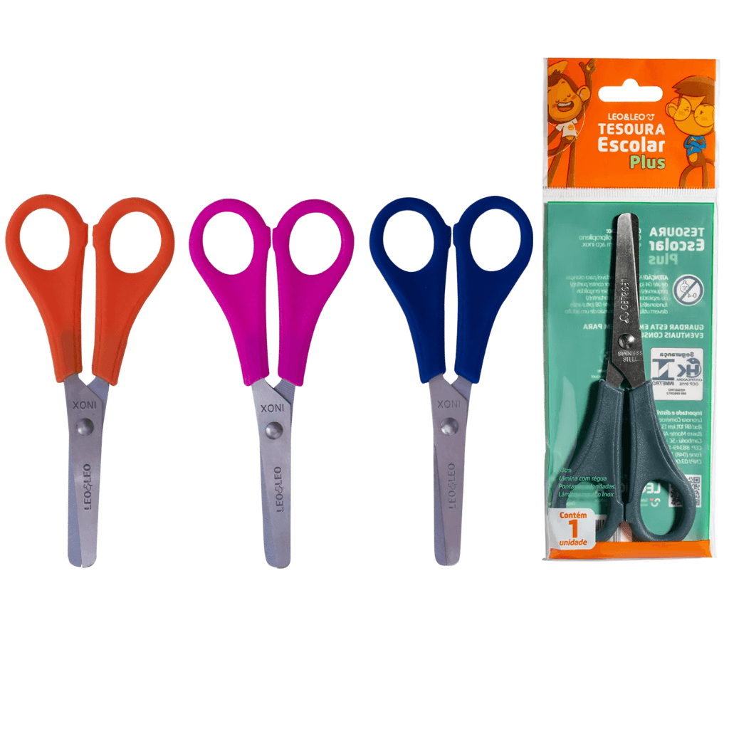 Tesoura Escolar Plus Inox 130Mm - LEO E LEO - 4 UND | Atacado Papelândia