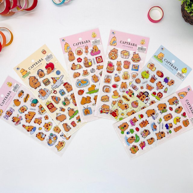 Cartela de Adesivos 3D Capivara - Kit 4 UND | Atacado Papelândia