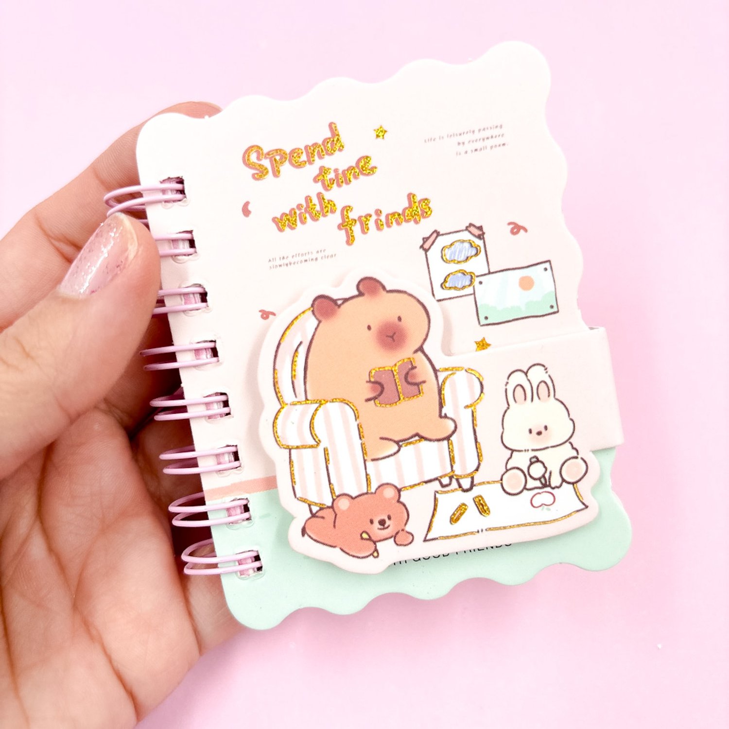 Mini Caderno Aramado Folhas Decoradas Capivara Friends PP | Atacado ...