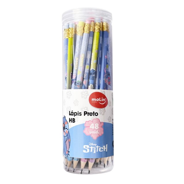Lápis Preto HB c/ Borracha Stitch MOLIN - POTE 48 UND | Atacado Papelândia