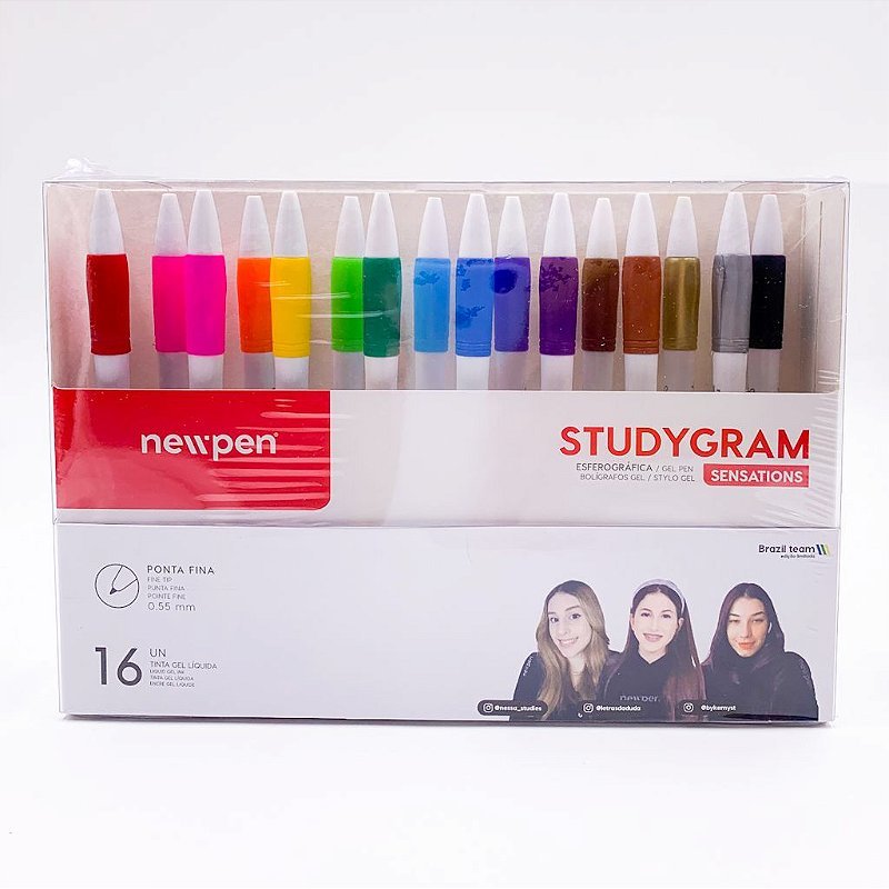 Caneta Clic Sensations Retrátil Studygram 0.55mm Newpen - Estojo 16 cores | Atacado Papelândia