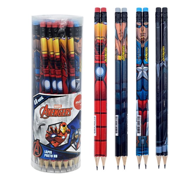 Lápis Preto HB c/ Borracha Avengers MOLIN - Pacote 12 UND | Atacado ...