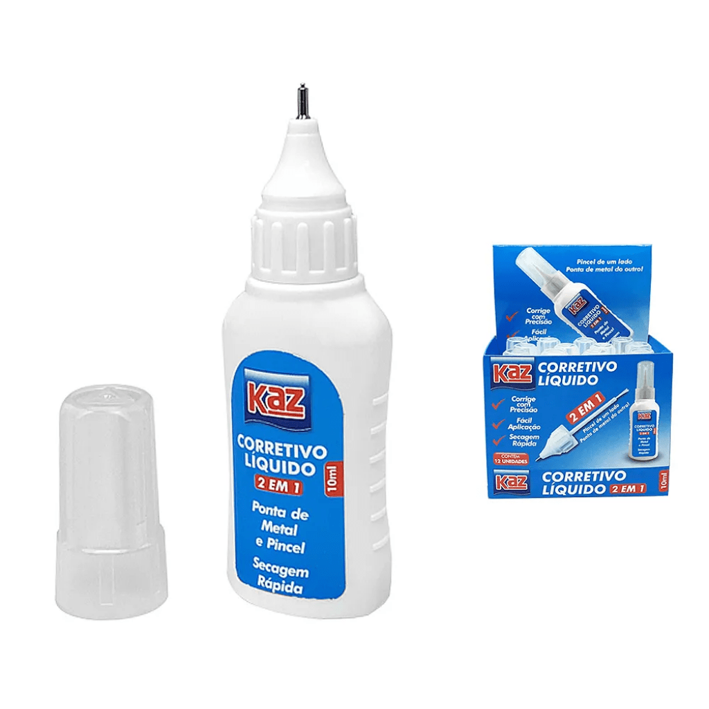 Corretivo Líquido 10 Ml (2 em 1) KAZ - KIT 6 UND | Atacado Papelândia