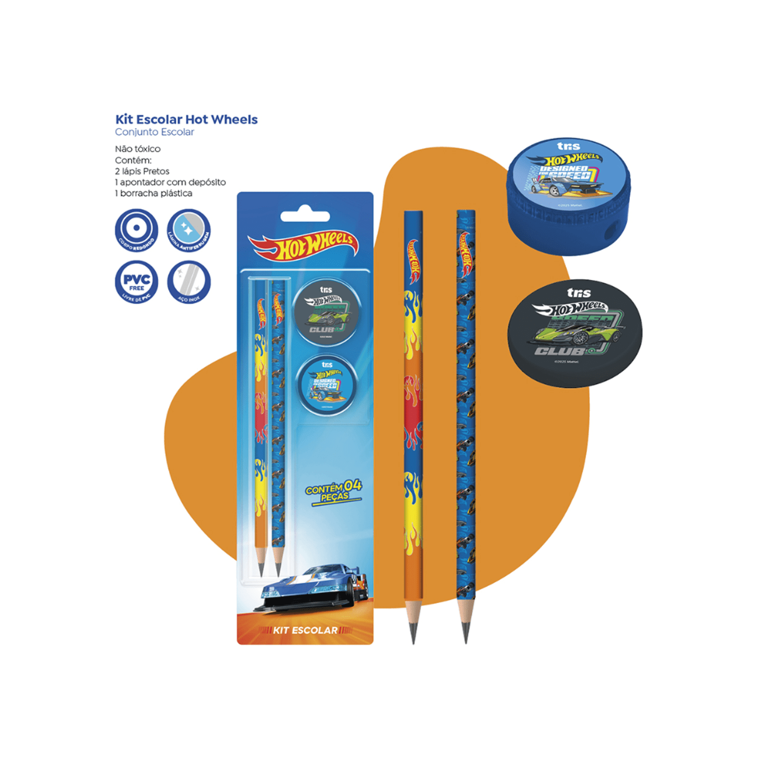 Kit Escolar 4 Peças Hot Wheels - TRIS - BLISTER | Atacado Papelândia