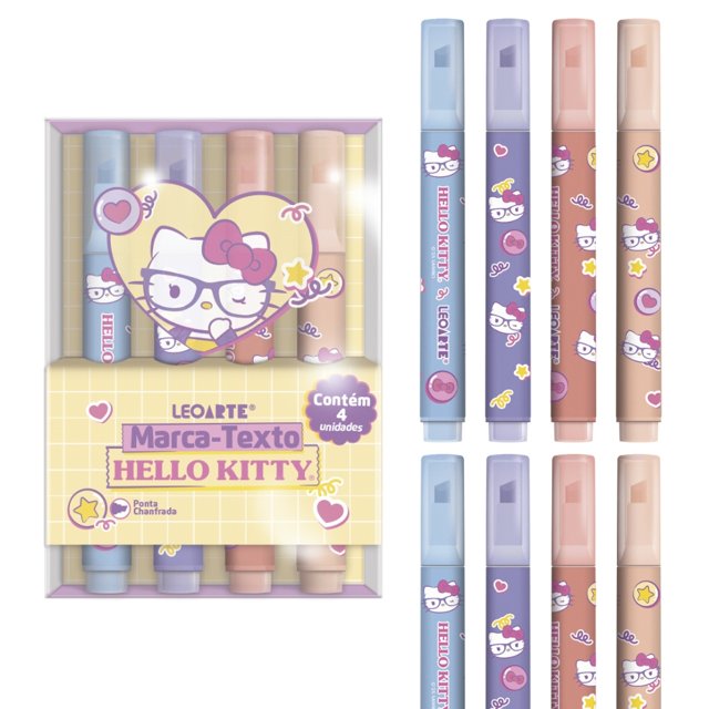 Marca Texto hello Kitty - Estojo 4 Cores - Leo e Leo | Atacado Papelândia