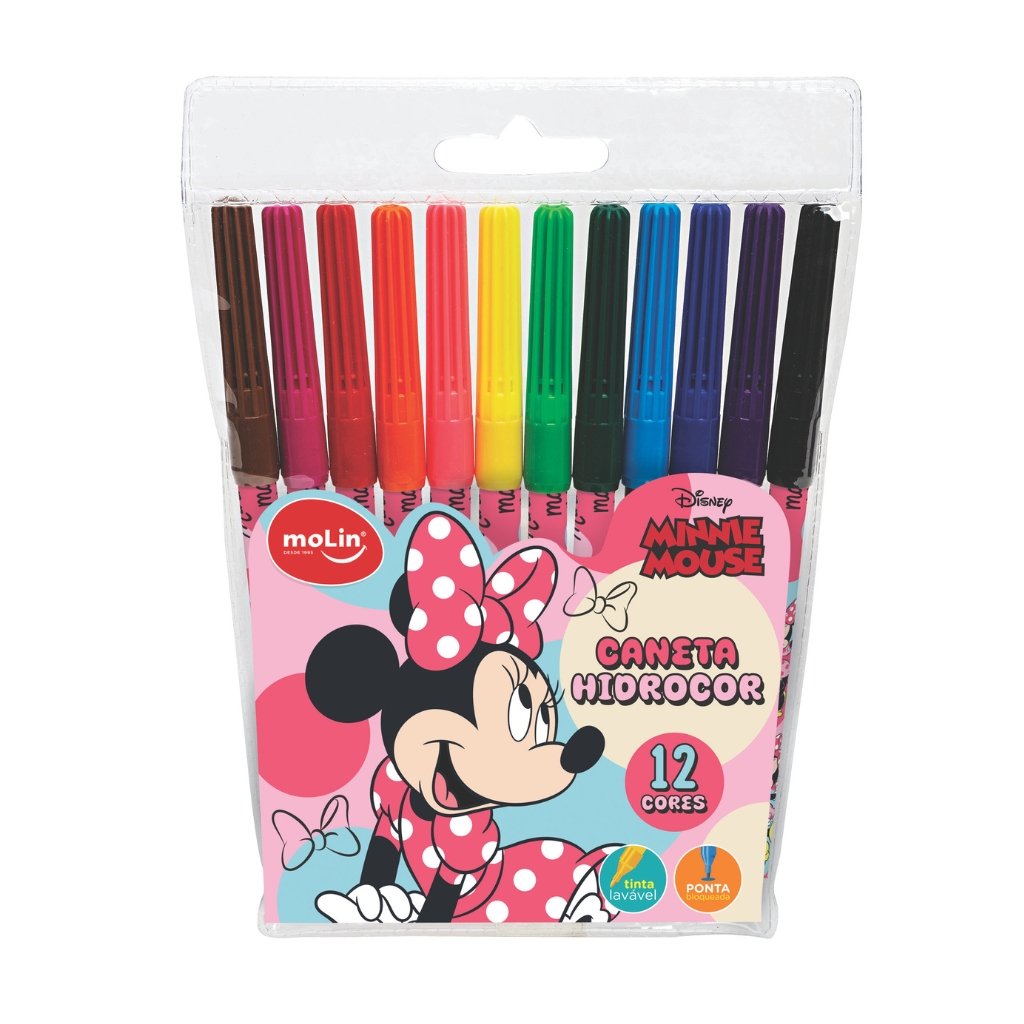 Caneta Hidrocor Minnie Mouse 12 Cores MOLIN - BLISTER | Atacado Papelândia