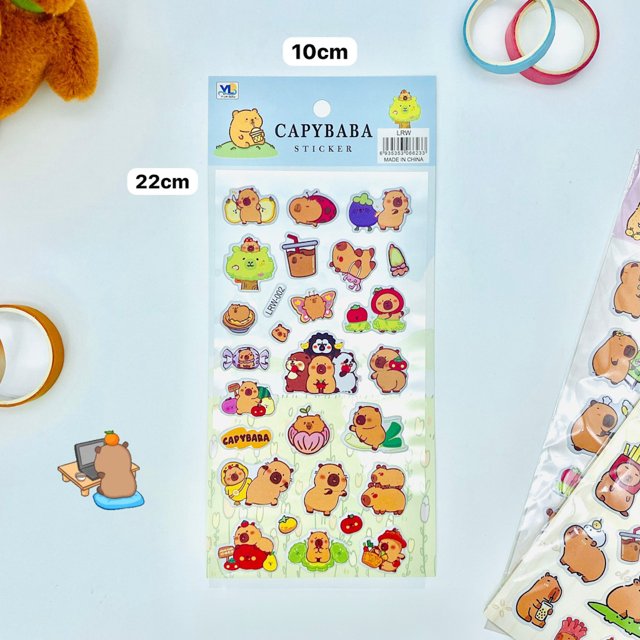 Cartela de Adesivos 3D Capivara Cute - UND | Atacado Papelândia