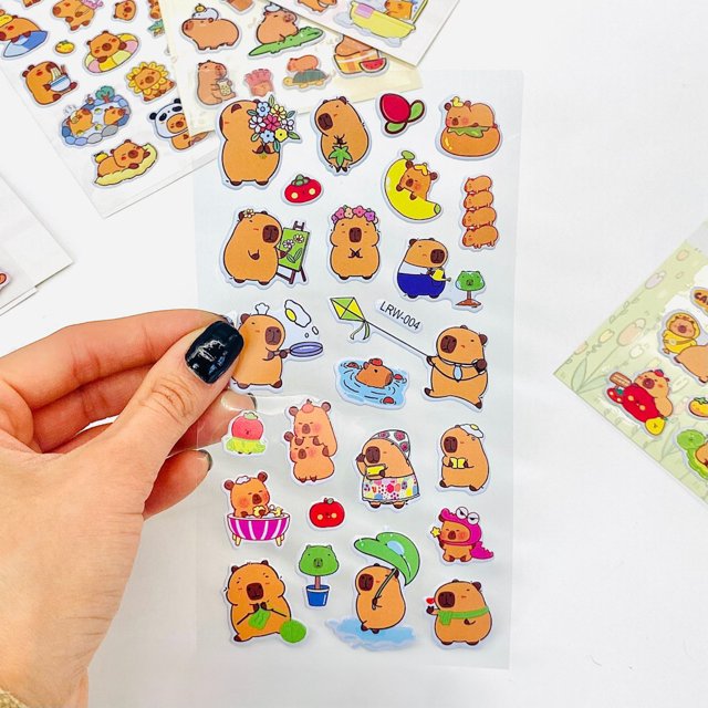 Cartela de Adesivos 3D Capivara Cute - UND | Atacado Papelândia