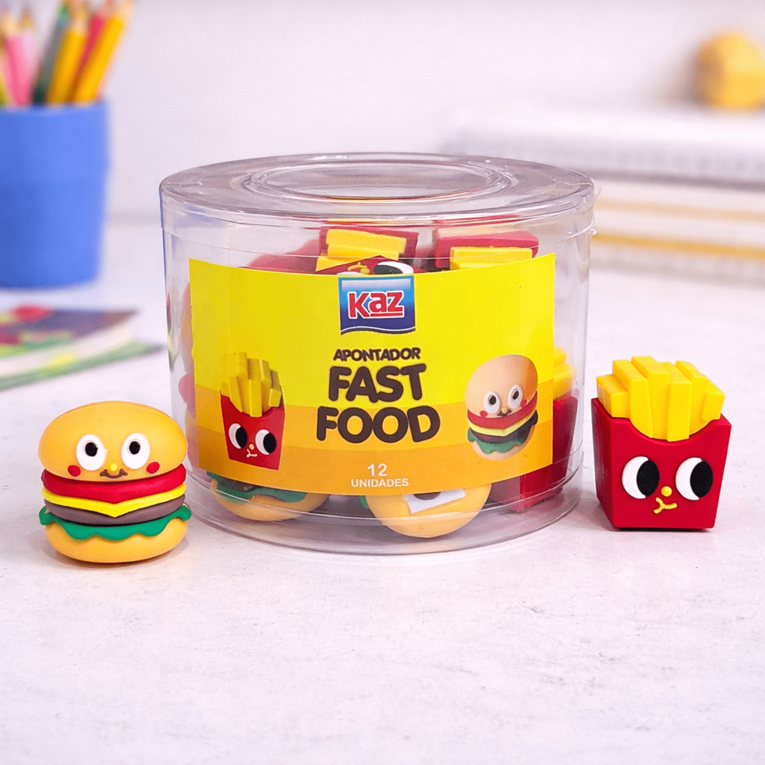 Apontador Emborrachado Fast Food - KAZ - POTE 12 UND | Atacado Papelândia