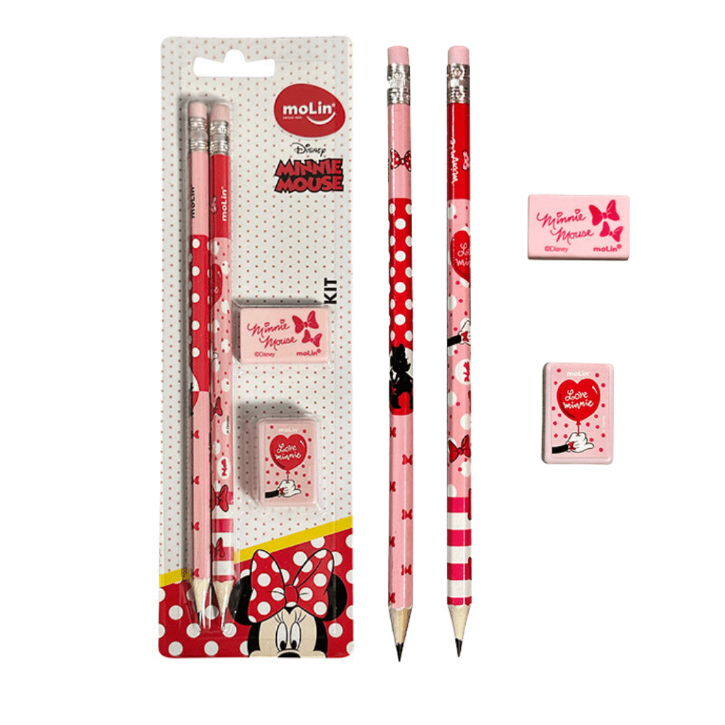 Kit Escolar Minnie Mouse 4 Peças MOLIN - BLISTER | Atacado Papelândia