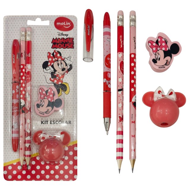 Kit Escolar Minnie Mouse Azul 5 Peças MOLIN - BLISTER | Atacado Papelândia