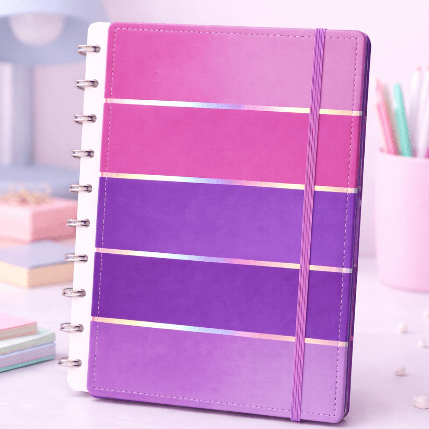 Caderno de Disco A4 PANTONE Rosa Lilás 29,5x21,5cm 11 Discos 80 Fls ...