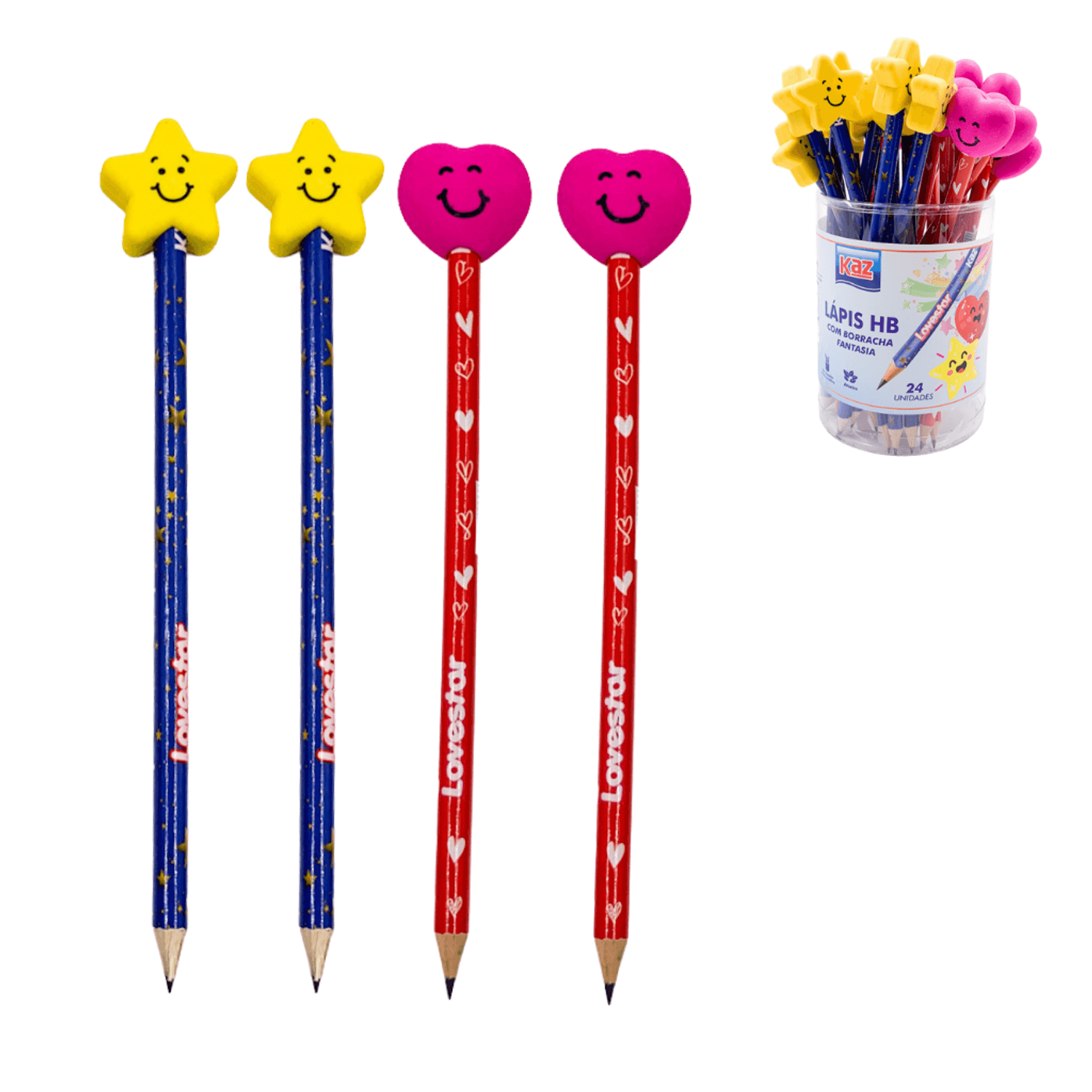 Lápis Preto Hb Fantasia c/ Borracha Love Star KAZ - KIT 4 UND | Atacado ...