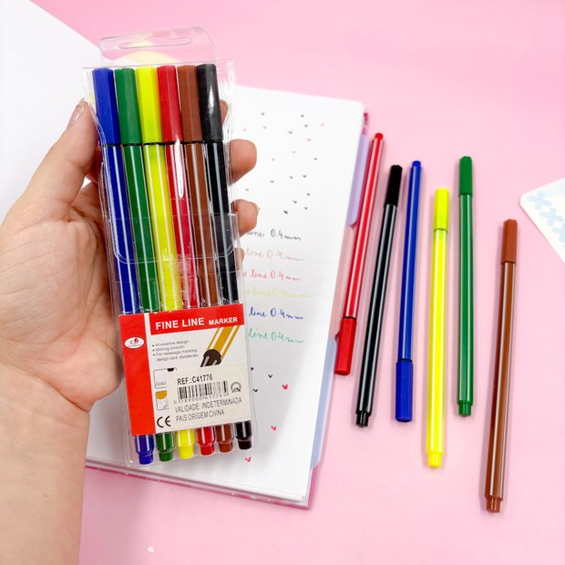 Caneta Fine Line Color 6 Cores - BLISTER | Atacado Papelândia