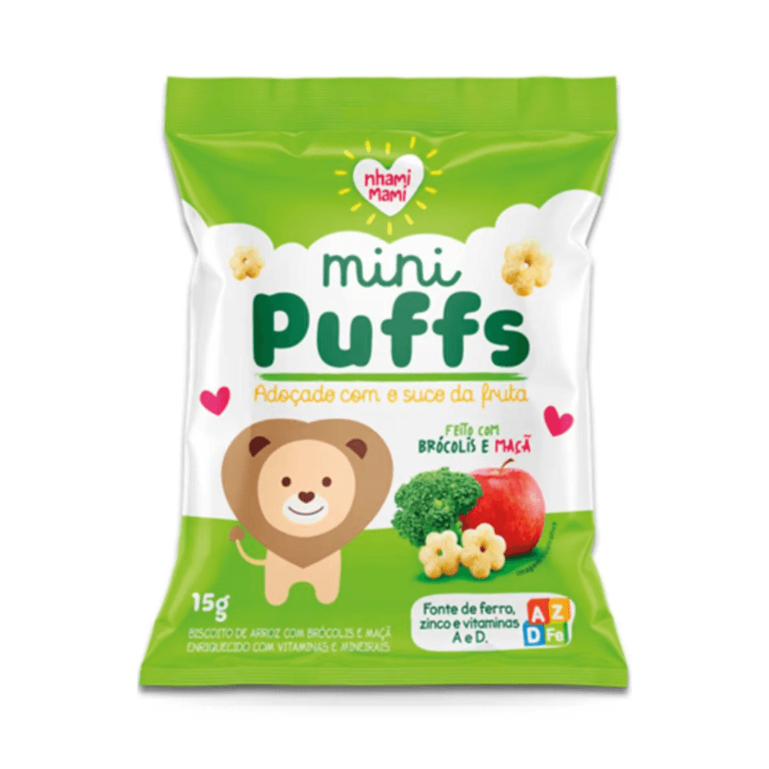 Biscoito de Arroz Mini Puffs Sabor Brócolis e Maçã Nhami Mami 15g ...