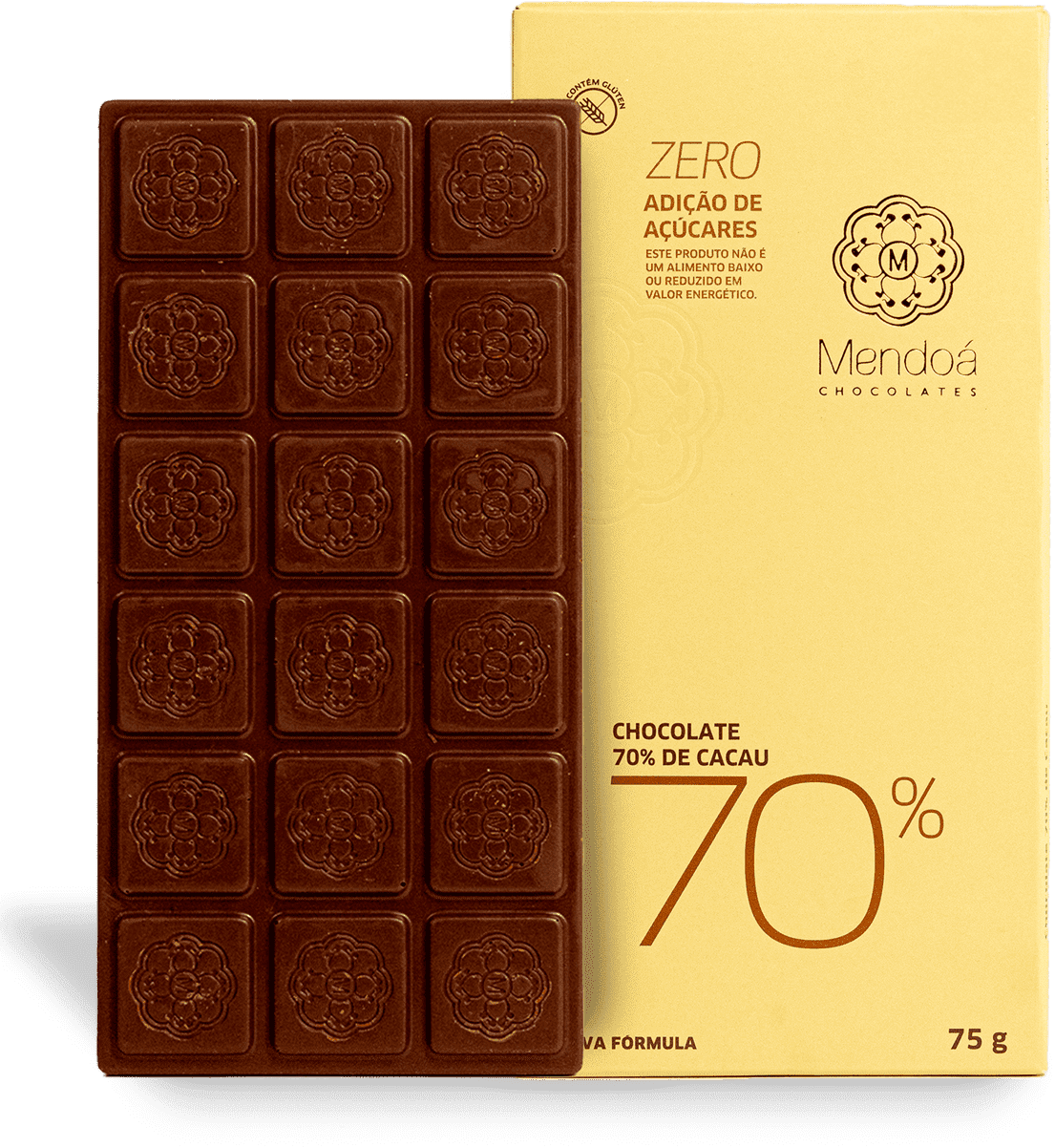 Barra de Chocolate 70% Cacau Zero Açúcar - 75g | Mendoá Chocolates