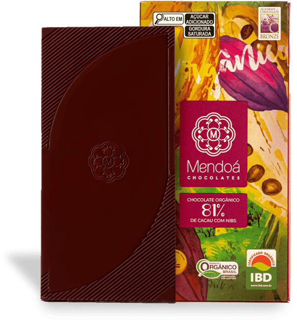 Barra de Chocolate Orgânico 81% Cacau com Nibs - 80G | Mendoá Chocolates