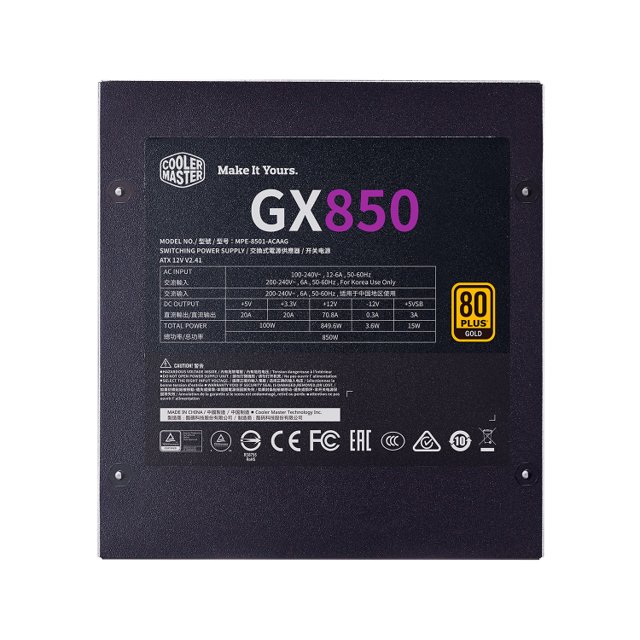 Fonte Cooler Master GX850 850W, 80 Plus Gold, PFC Ativo, MPE-8501-AFAAG-W1 | ITX Gamer