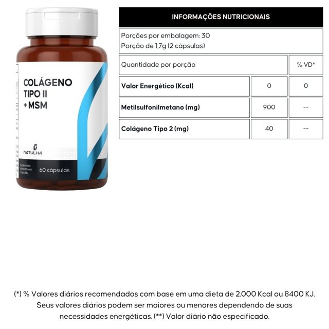 Colágeno Tipo 2 + MSM 60 capsulas - Natulha no ATACADO para REVENDA ...