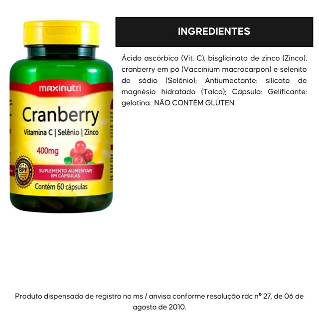 Cranberry + Vitamina C e Zinco 60 cápsulas - Maxinutri no ATACADO | Natural Distribuidora