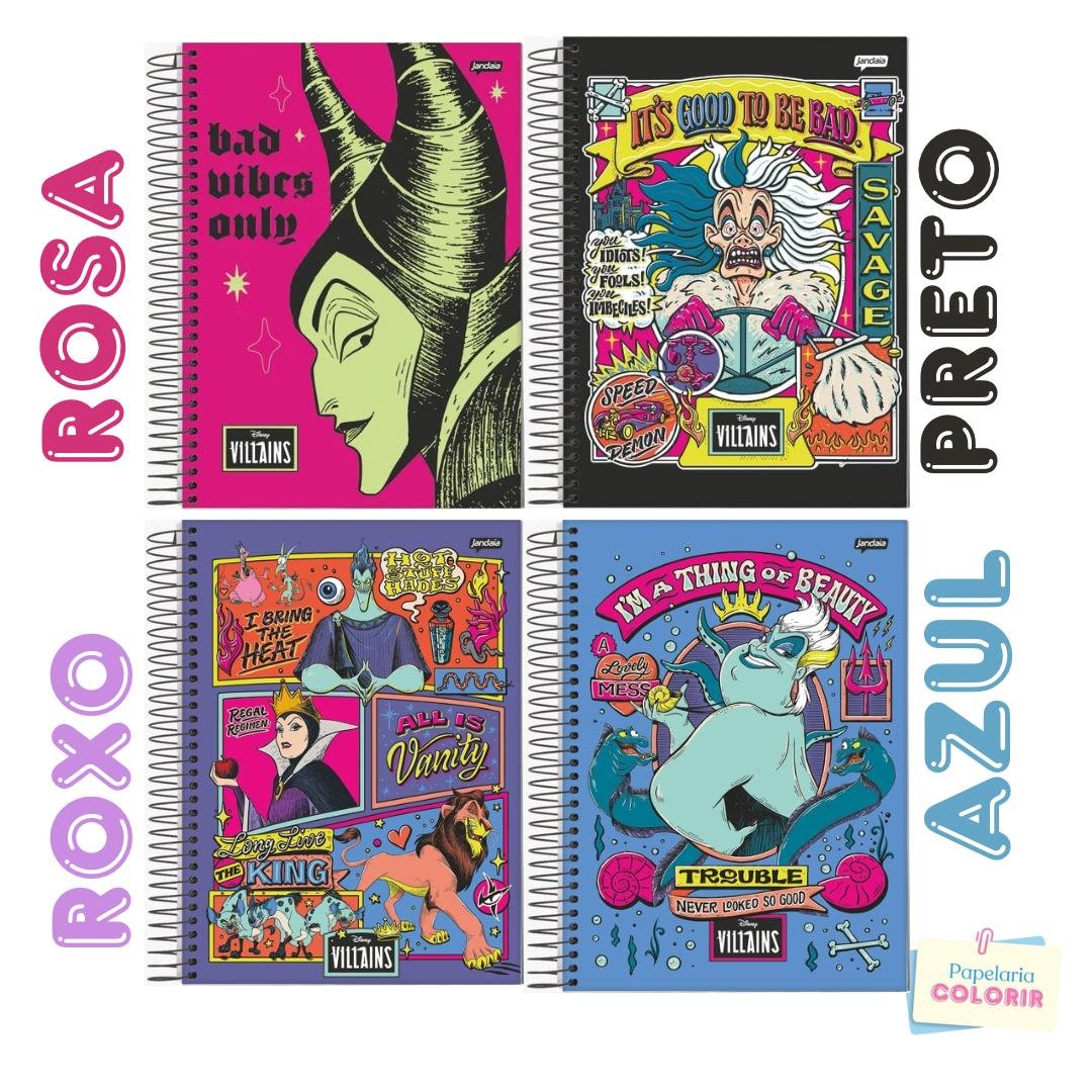Caderno Universitário 1 Matéria Vilões Disney – Jandaia | Papelaria Colorir