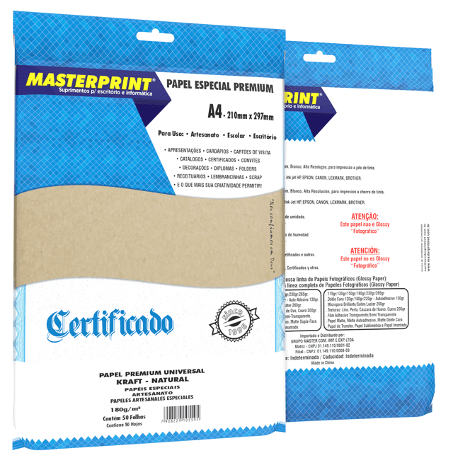 Papel Kraft A4 180g Masterprint | Papel Mania Aracaju