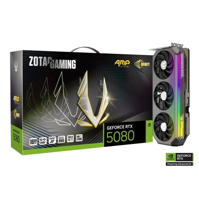 Placa de Vídeo RTX 5080 16GB OC ZOTAC NVIDIA GeForce AMP Extreme INFINITY GDDR7 DLSS 4, Ray ...