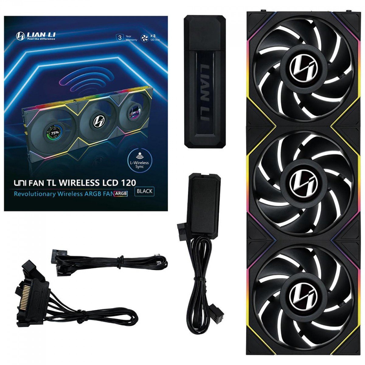 Kit 3x Cooler Fan Lian Li Uni Fan TL Wireless LCD Blade Preto 120mm PWM ...