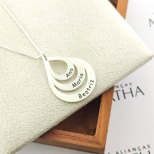 Colar Gotas com Nomes Personalizado em Prata | Maranatha