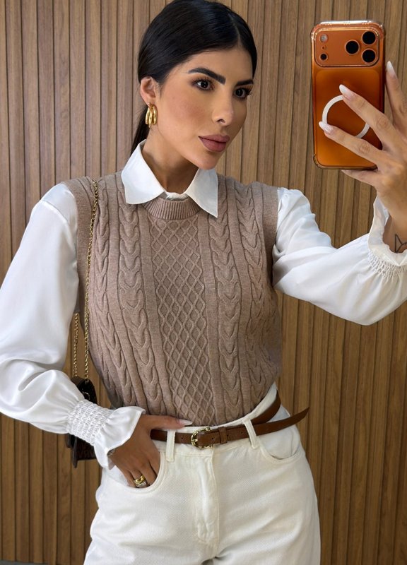 Conjunto Camisa+Colete Livia - Nude | Guria Store