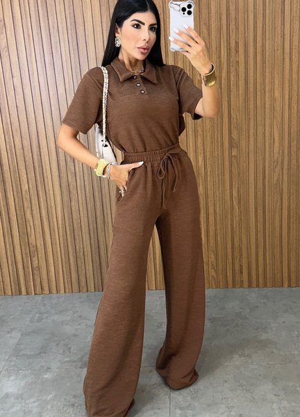 Conjunto Sara Manga Curta - Mocha Mousse | Guria Store