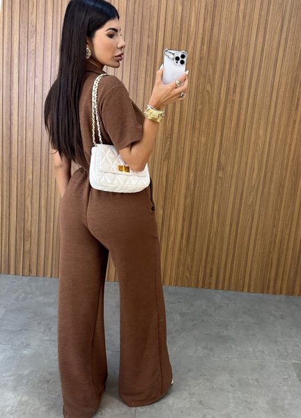 Conjunto Sara Manga Curta - Mocha Mousse | Guria Store