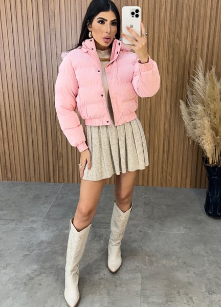 Jaqueta Puffer Roma Luxo - Rosa | Guria Store