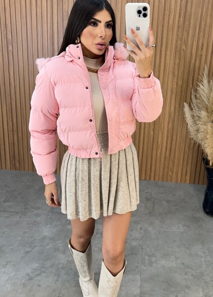 Jaqueta Puffer Roma Luxo - Rosa | Guria Store