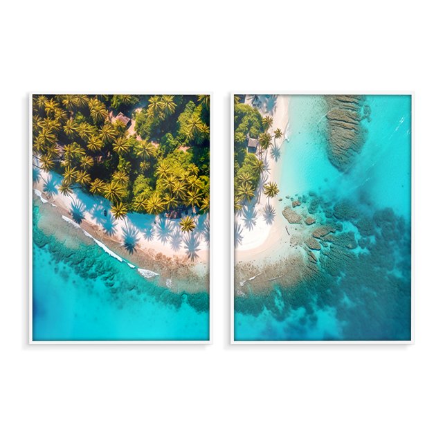 Kit de 2 Quadros com Vidro e Moldura Filete Paisagem Praia Areia com ...