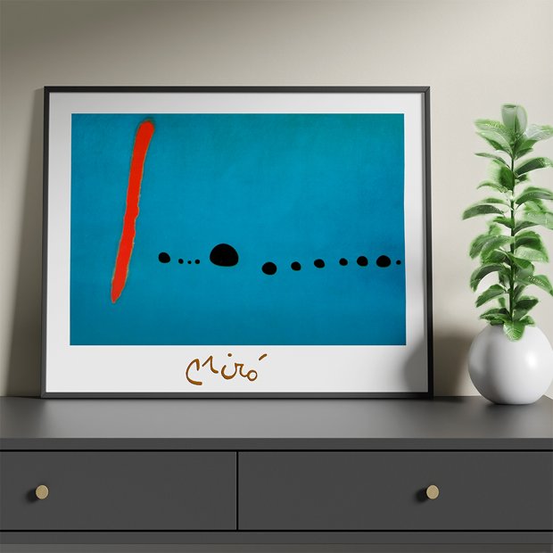Quadro com Vidro Pintores Famosos Azul II Joan Miró | Quadro Decorativo ...