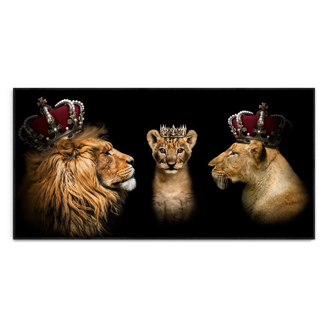 Impressão em Vidro Animal Leão Leoa e Filhotes Família de Leão Coroa ...
