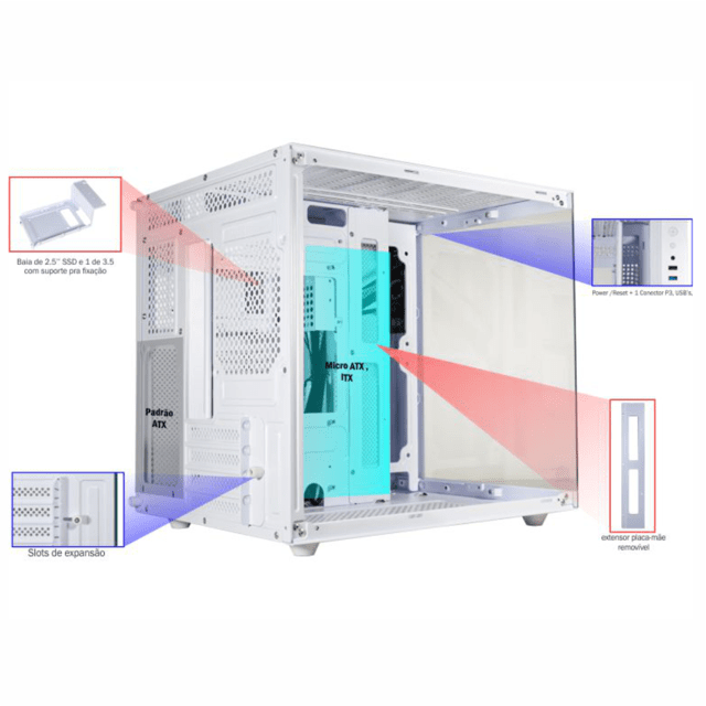 Gabinete Gamer K-MEX CG-W2SB Aquário Micro White | Nine Store