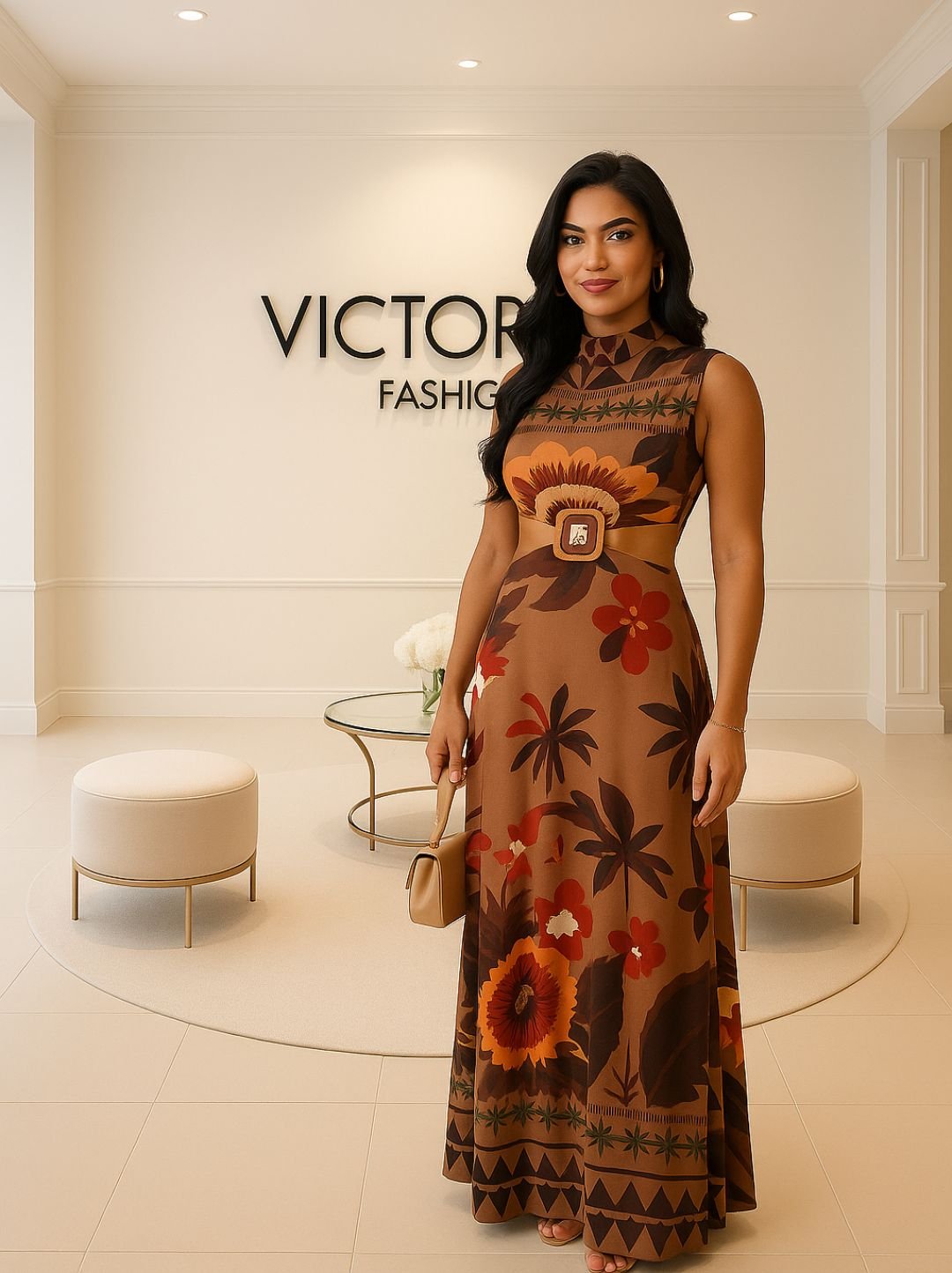 Vestido Longo Floral Tropical Fundo Marrom - Look Verão Sofisticado ...