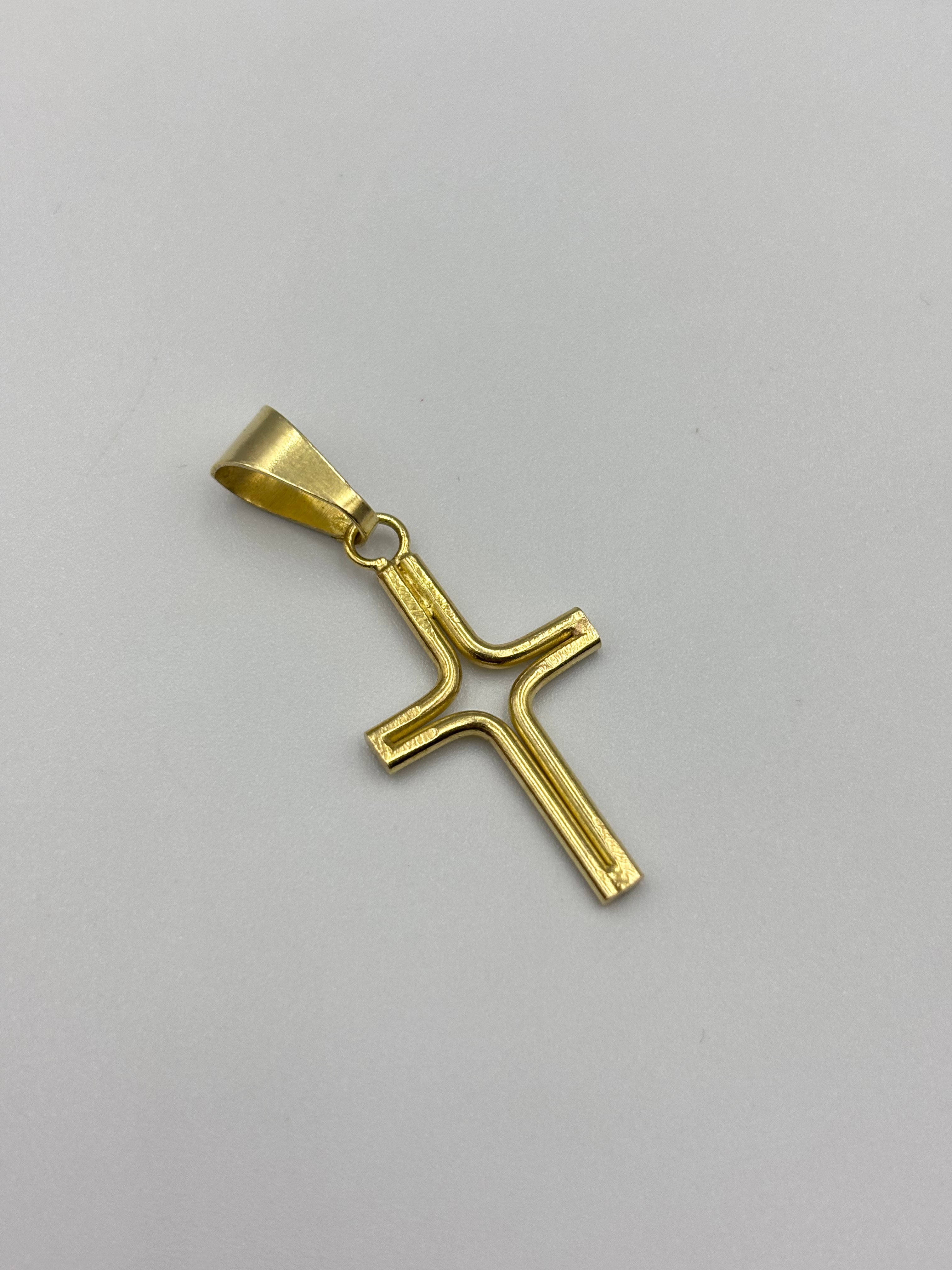 PINGENTE CRUZ FINA DUPLA PEQUENA - 3x2cm - MOEDA ANTIGA | PANCADA JOIAS