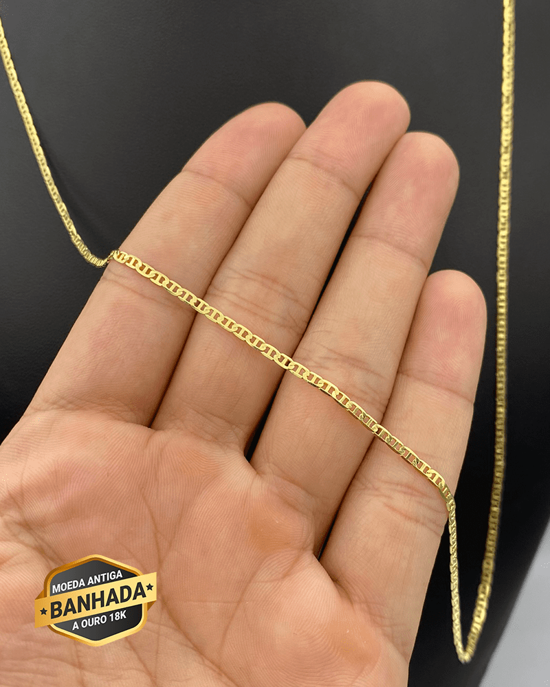 CORRENTE PIASTRINE 2MM - 70CM - BANHADO A OURO 18K | PANCADA JOIAS