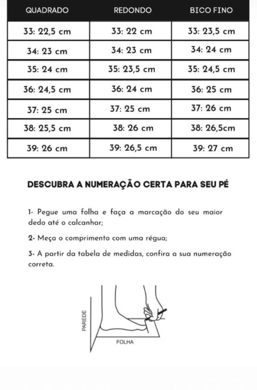 Tabela de Tamanhos | Maria Antônia Calçados