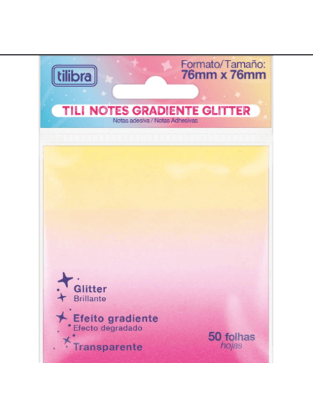 Bloco Adesivo Tili Notes 76x76mm 50 Folhas Transparente com Glitter ...