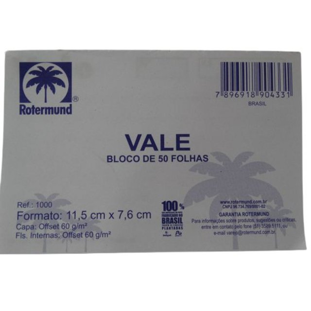 BLOCO VALE SIMPLES 50 FOLHAS ROTERMUND REF: 1000 | Conesul