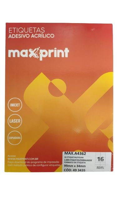 ETIQUETA A4 REF.A4351 (65) 21,2X38,2 COM 100 FOLHAS MAXPRINT | Conesul