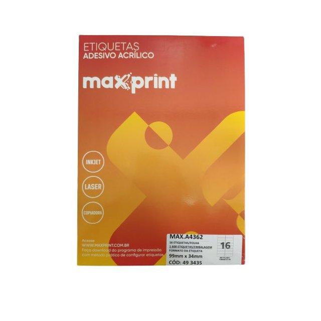 ETIQUETA A4 REF.A4351 (65) 21,2X38,2 COM 100 FOLHAS MAXPRINT | Conesul