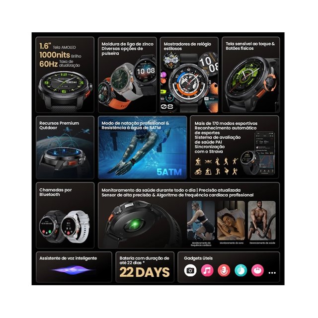 Smartwatch Haylou Solar Ultra, GPS Integrado, Conexão Strava, Amoled 1.58" HF009, Bluetooth ...