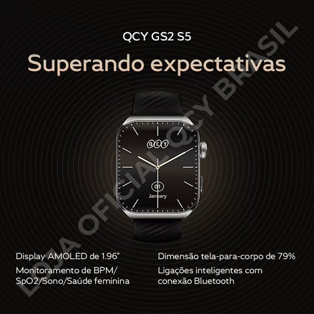 Relógio Smartwatch QCY Watch GS2 S5 Amoled Bluetooth Ipx7 Preto | pooq ...