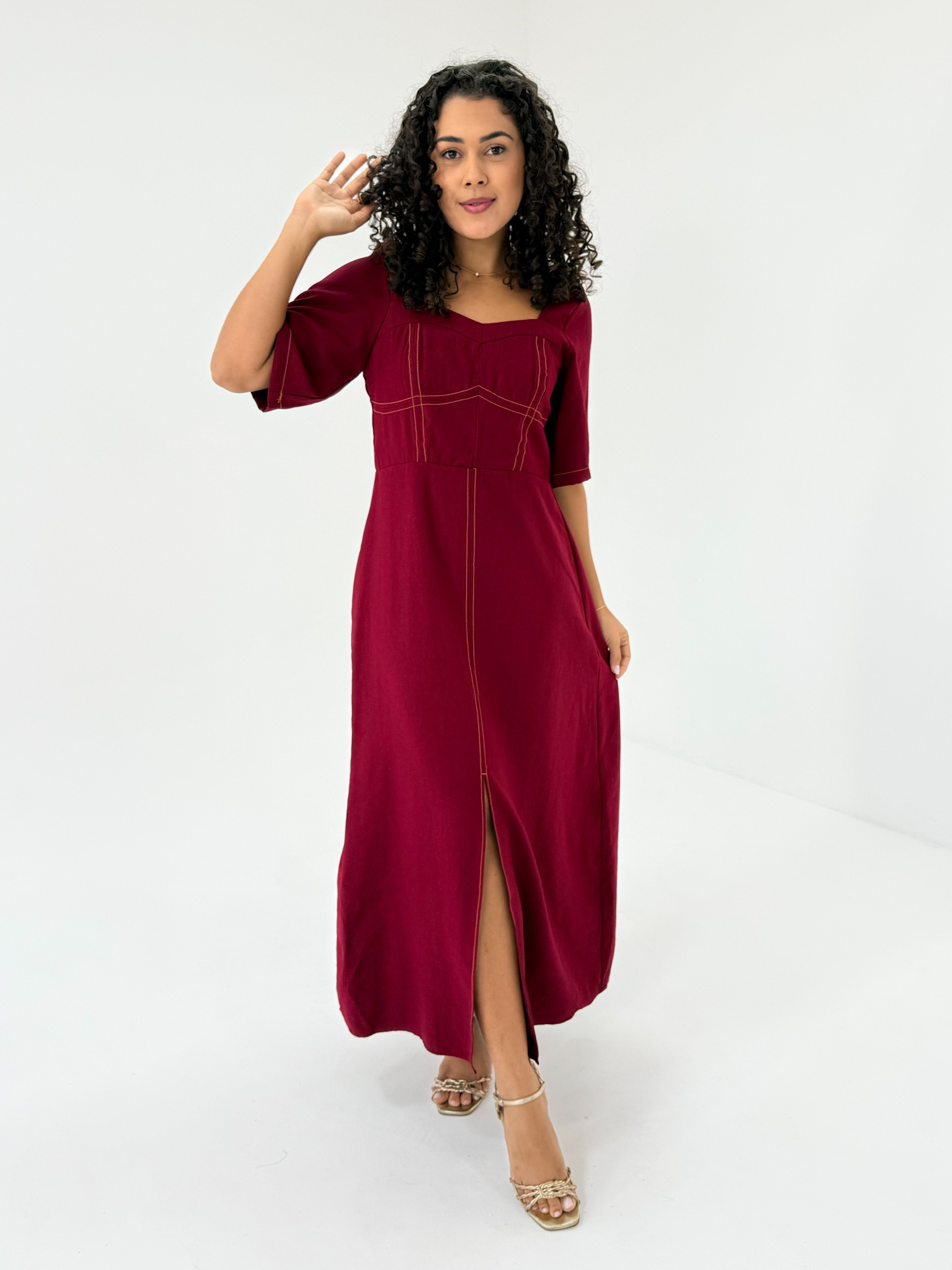 Vestido Longo Pespontado Inês | Mottiê | Moda Feminina com Conforto e ...