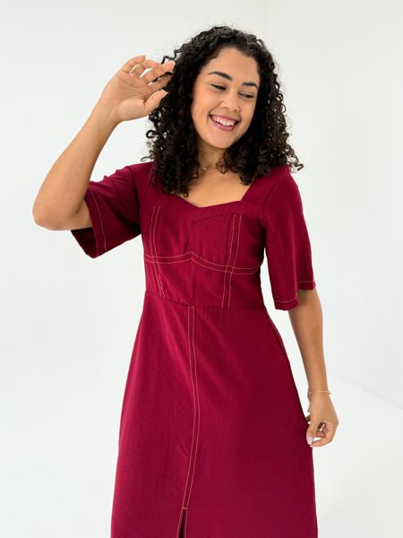 Vestido Longo Pespontado Inês | Mottiê | Moda Feminina com Conforto e ...